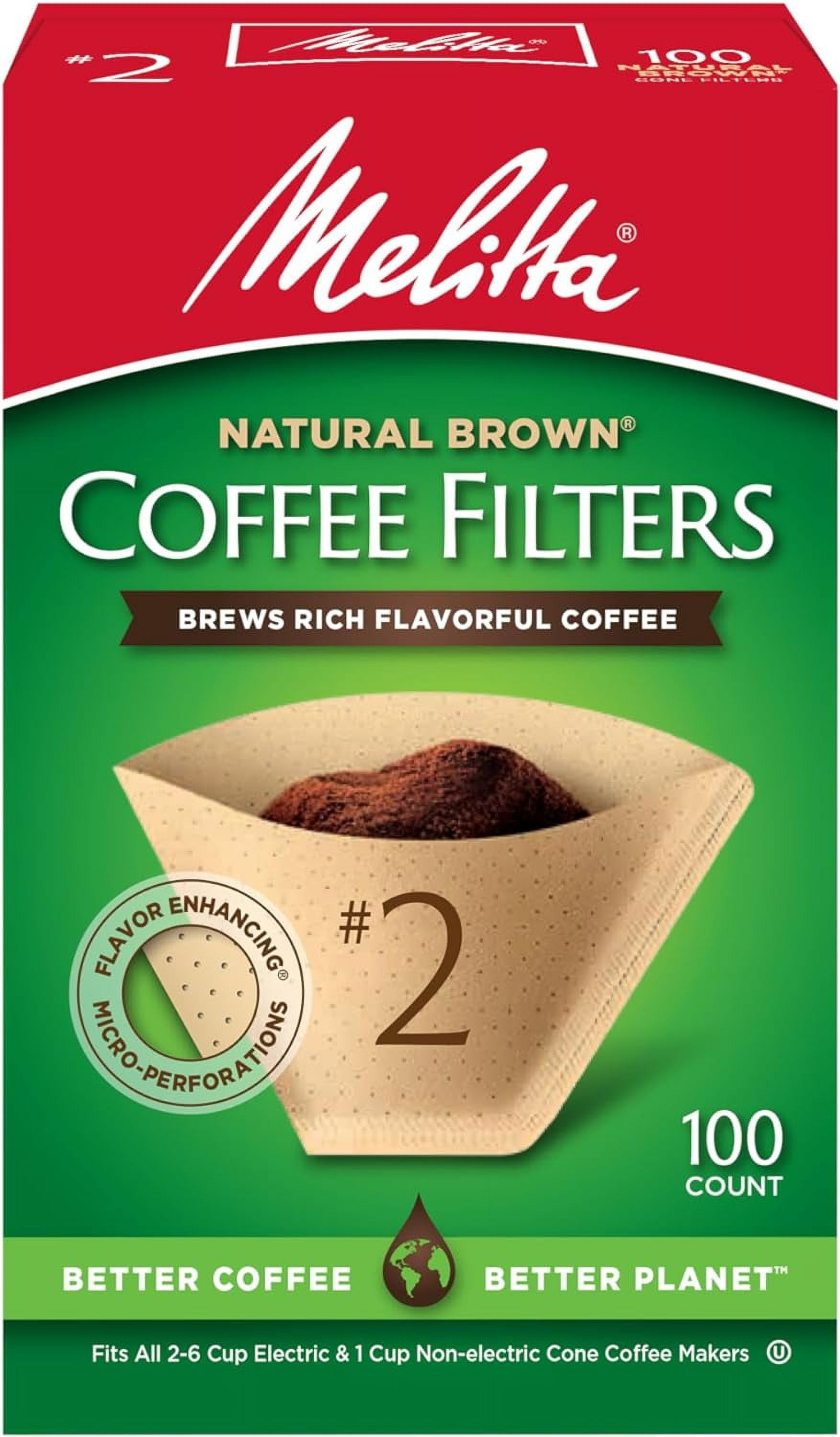 2 Cone Coffee Filters, Natural Brown, 100 Count - Fits all 2-6 Cup ...