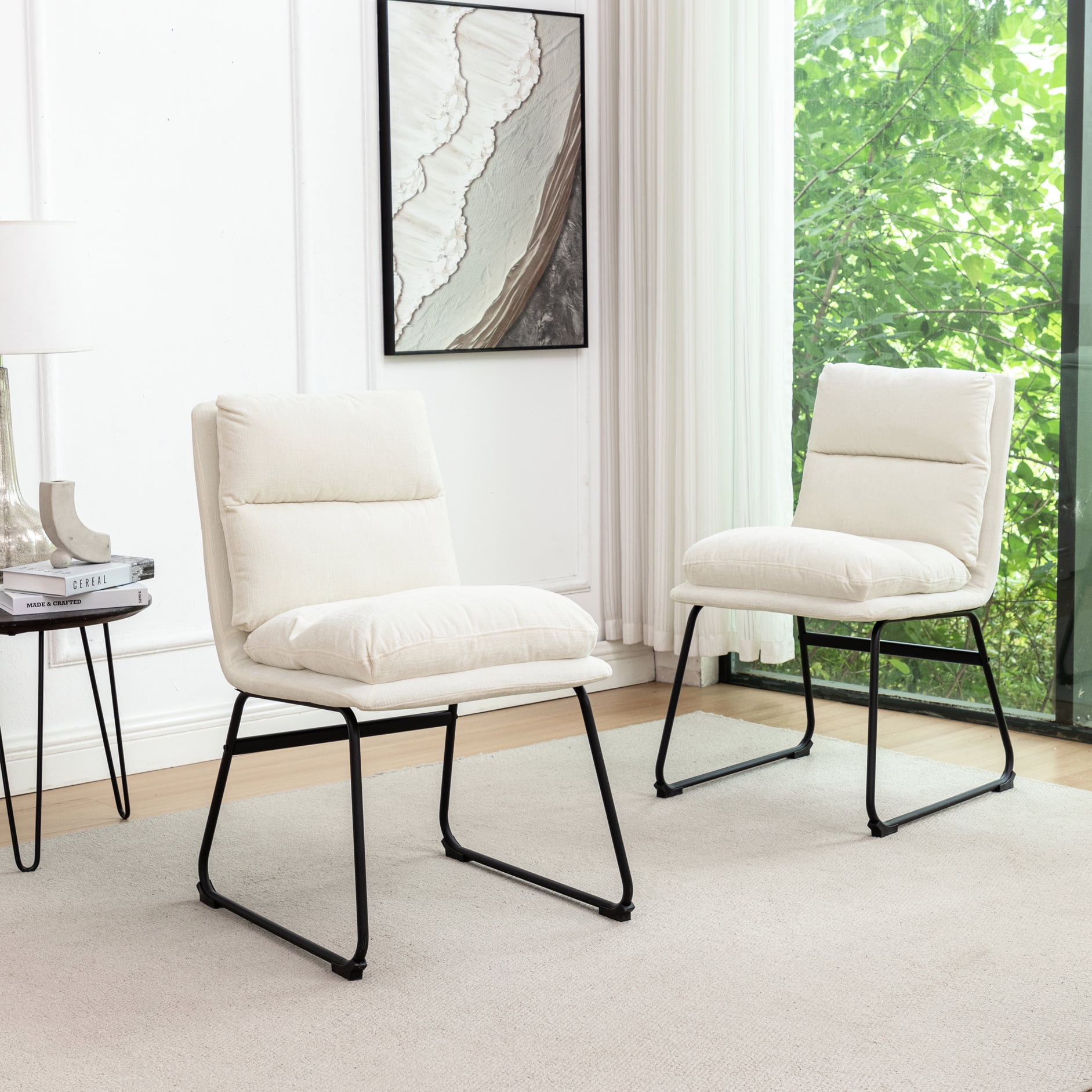 2 Contemporary Dining Chairs, Vanilla White - Overstuffed Back Support ...