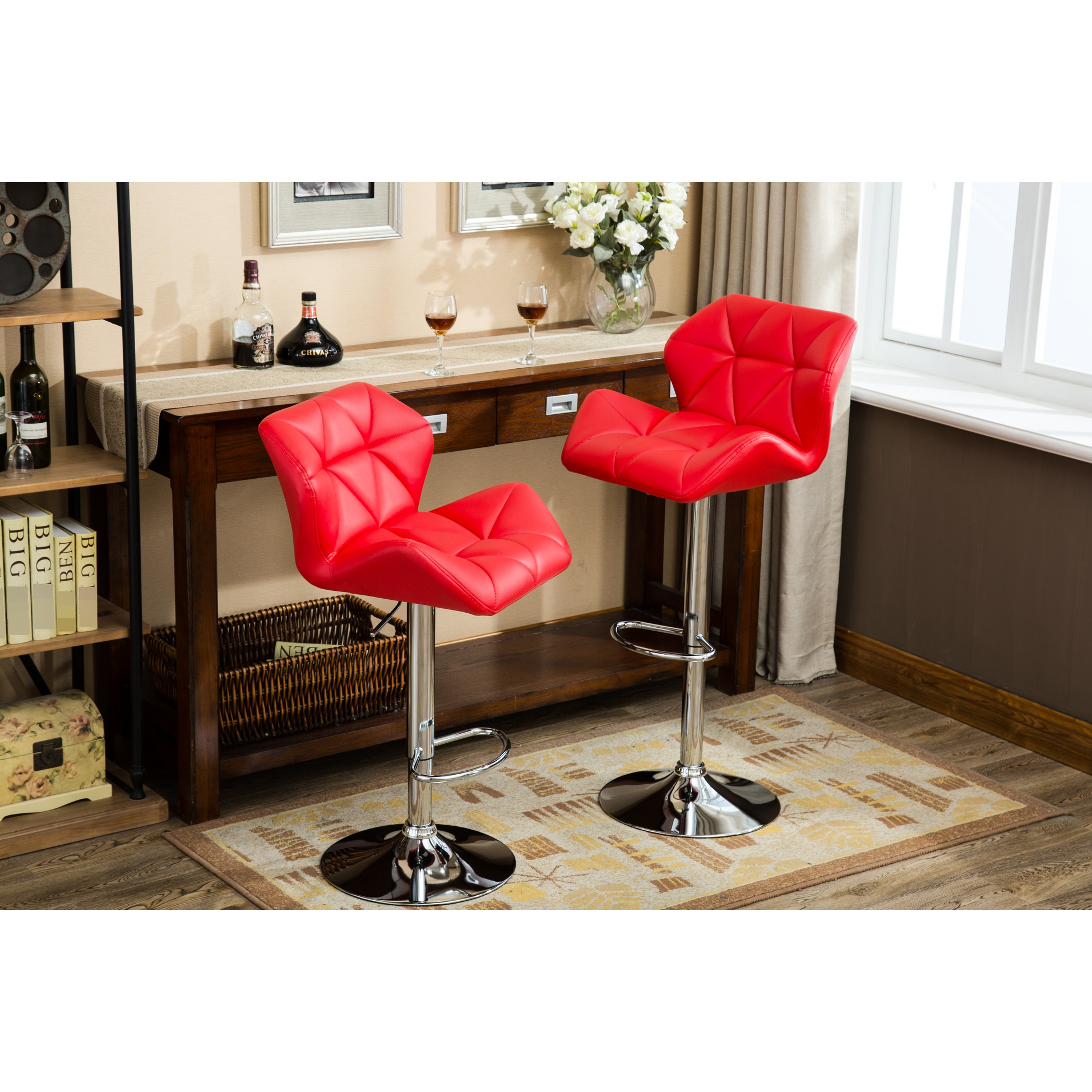 2 Contemporary Red Seats - Swiveling Chair, Adjustable Hydraulic Height ...