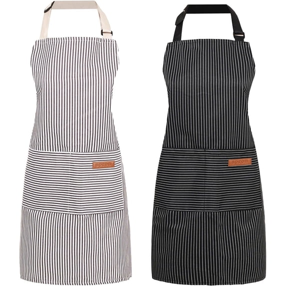2 Cooking Aprons Adjustable Bib Apron for Women with 2 Pockets, Kitchen ...