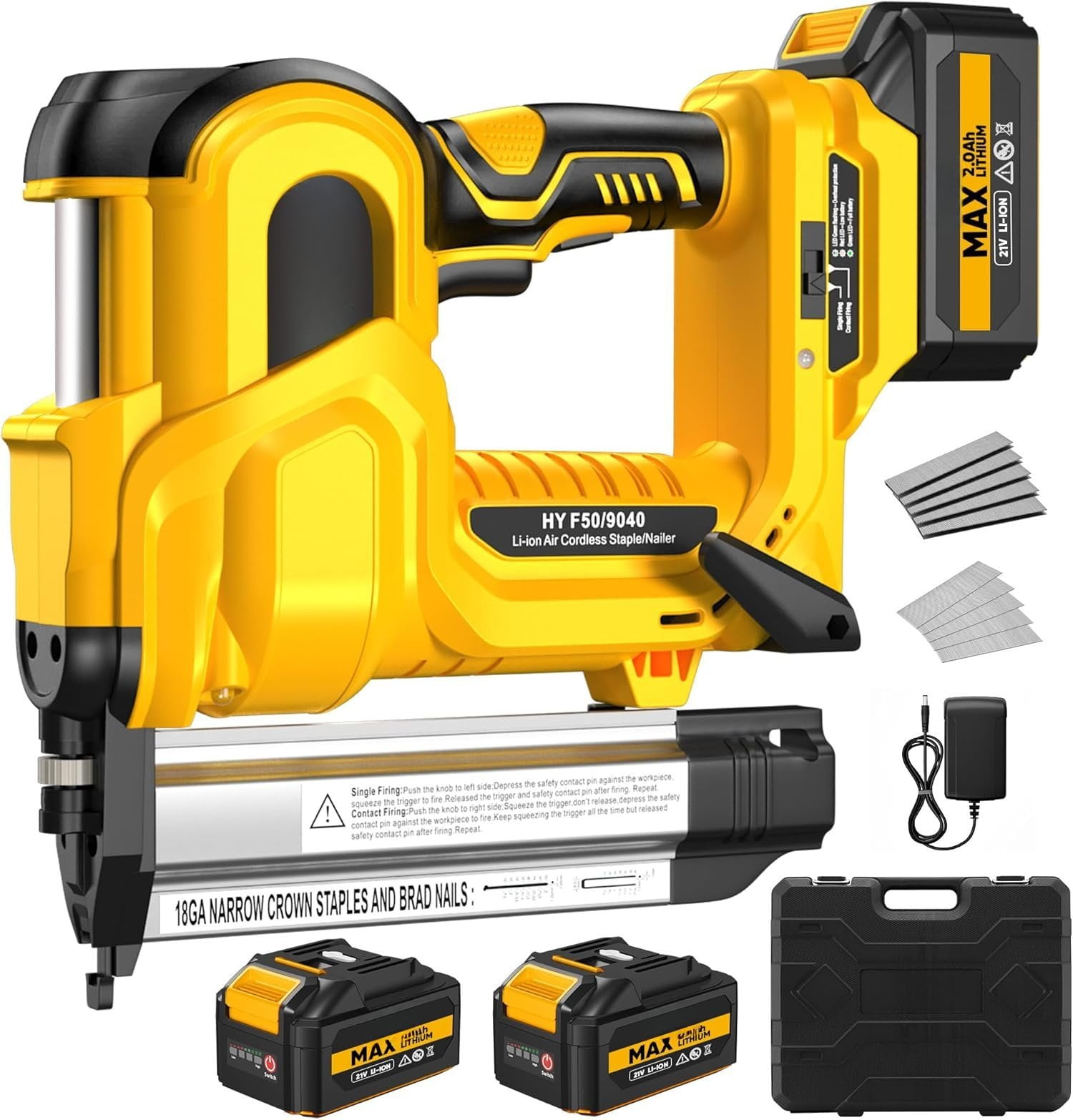 2" Cordless Brad Nailer, 2-in-1 21V Brad Nailer with 2 * 2.0Ah , 1000 ...