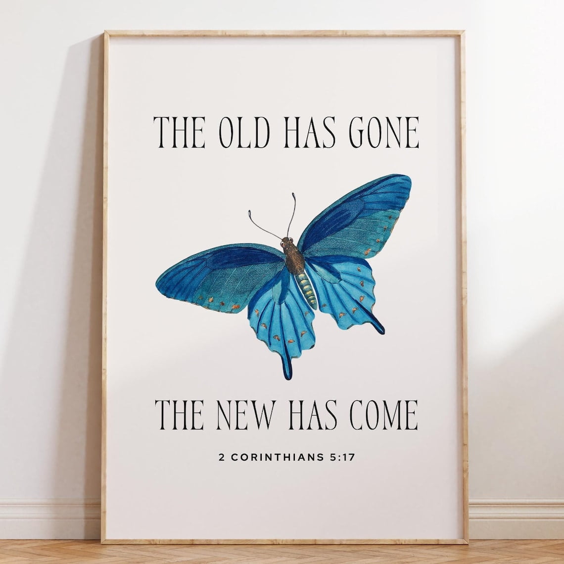 2 Corinthians Butterfly Christian Wall Art Bible Verse Quote Blue ...