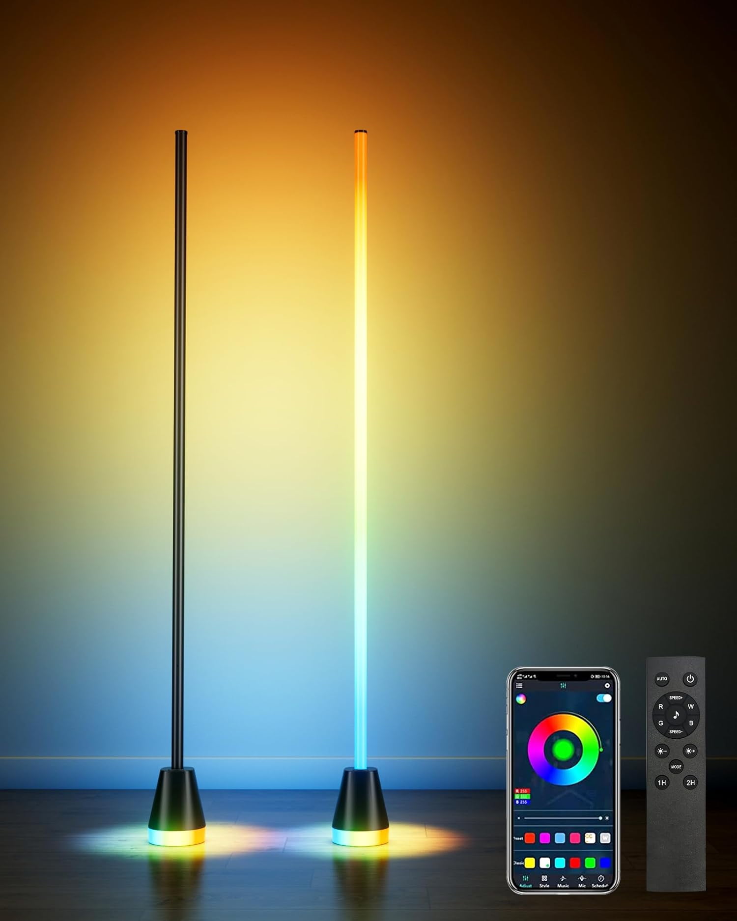 2 Corner Floor Lamp, Corner Lamp with App and Remote Control, 172 ...