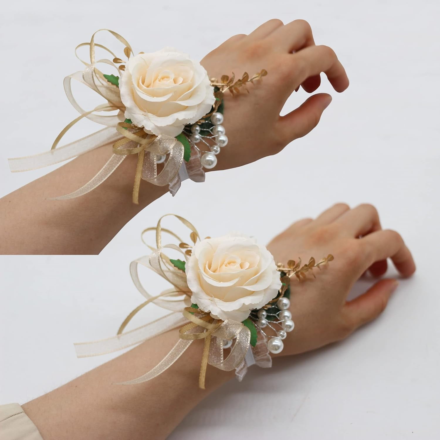 2 Corsages, Handmade Artificial Peony Rose Wrist Corsage Wristlet ...