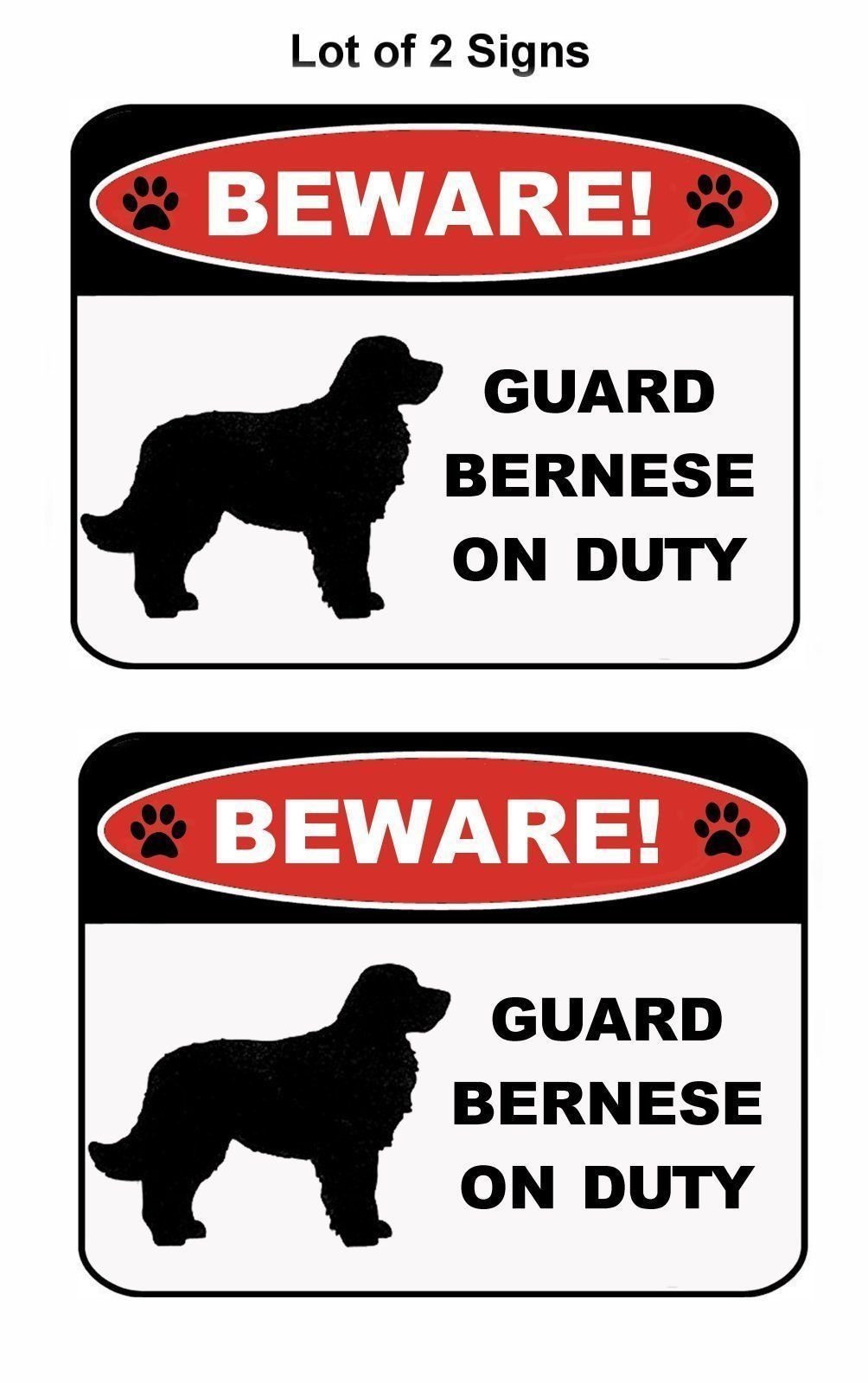 2 Count Beware Guard Bernese Mountain Dog (Silhouette) on Duty 9 inch x ...