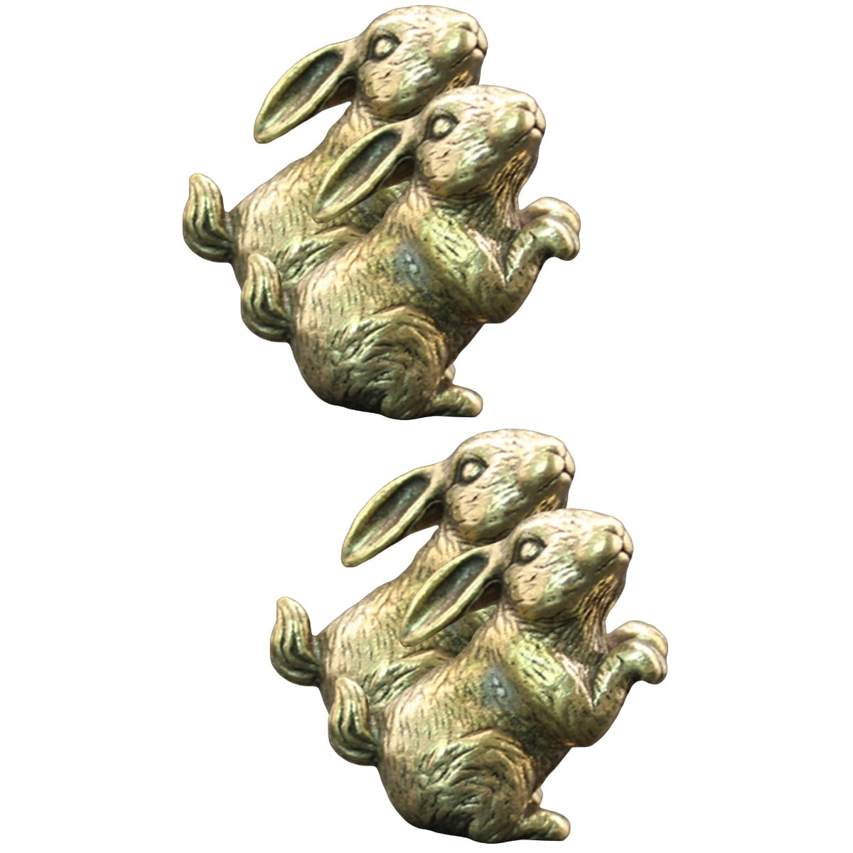 2 Count Brass Rabbit Statues Garden Decor Bunny Toys Golden - Walmart.com
