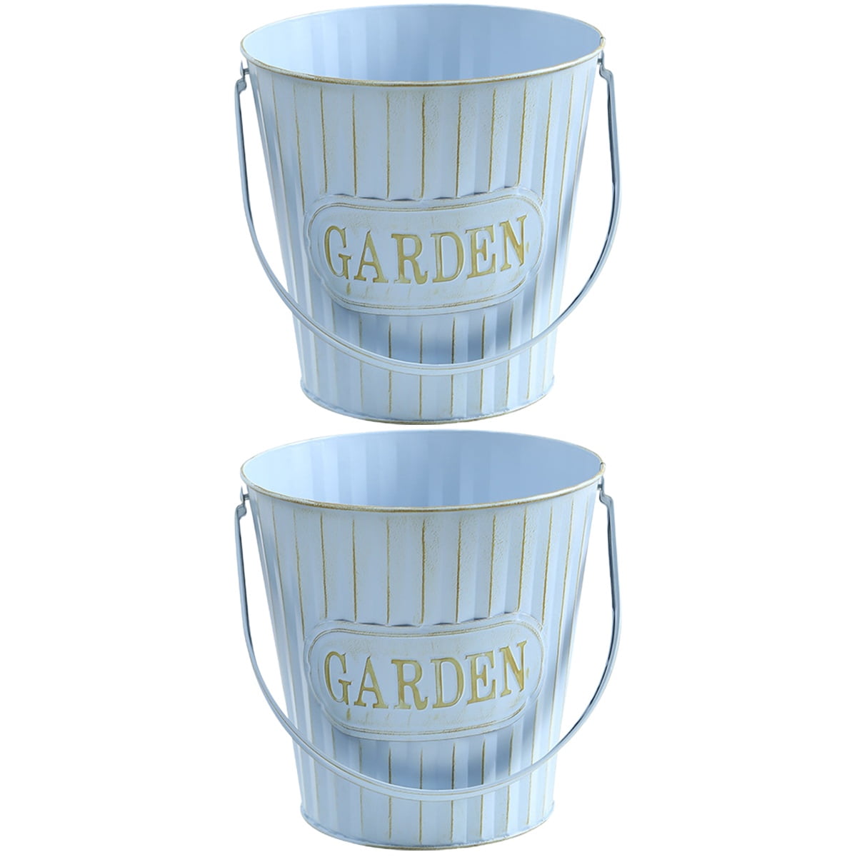 2 Count Buckets Retro Tin Flower Pot Landscaping Planter Container ...