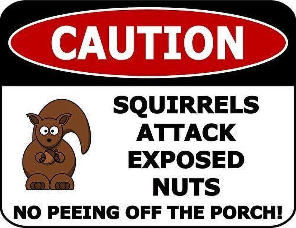 2 Count Caution Squirrels Attack Exposed Nuts No Peeing Off The Porch Funny Metal Aluminum Sign ...