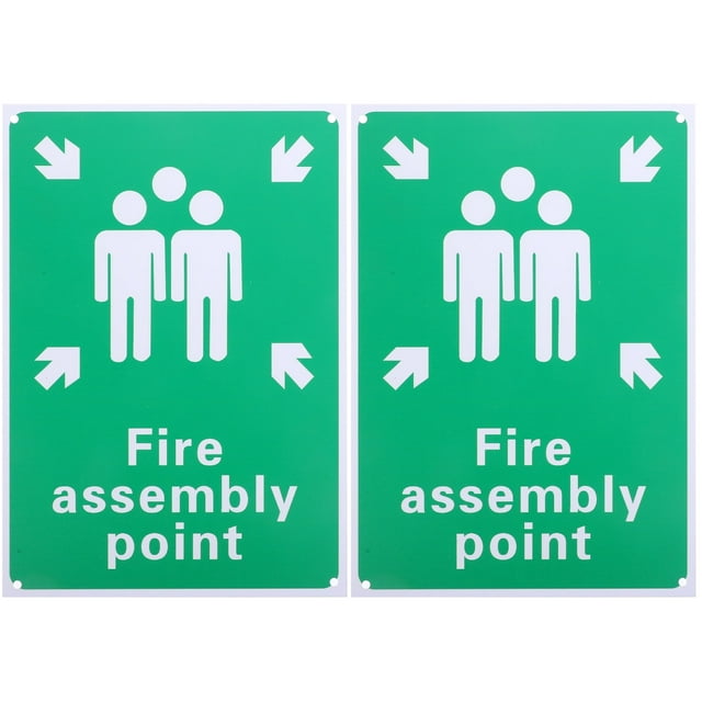 2 Count Fire Sign Assembly Point Sign Security Signs Metal Emergency ...