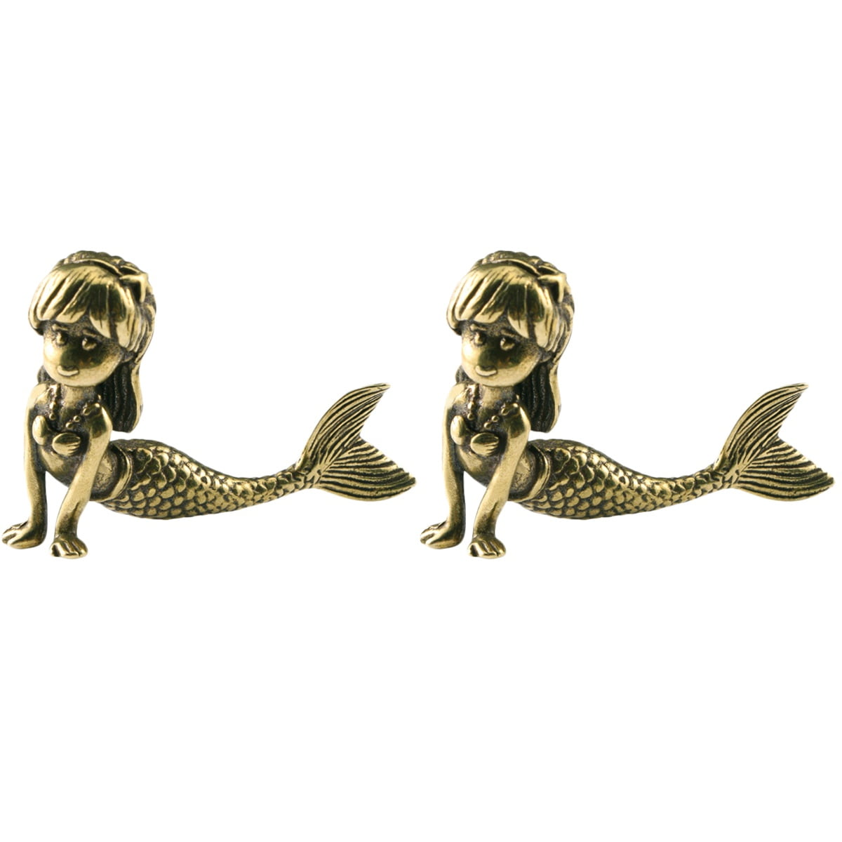 2 Count Gold Mermaid Statue Iridescent Brass Office Decor - Walmart.com