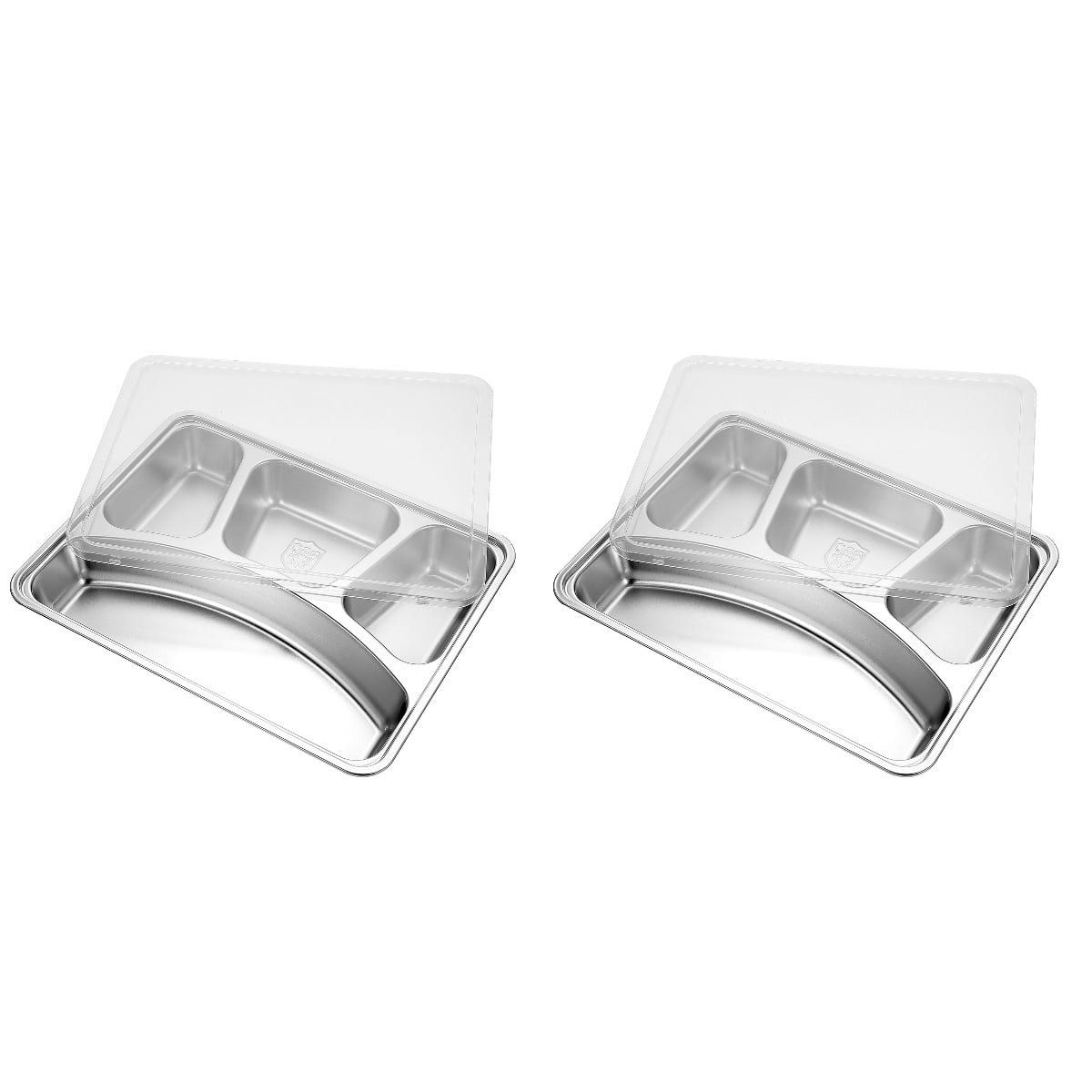2 Count Lunch Box Stainless Steel Tray Food Plate Rectangular Divided ...