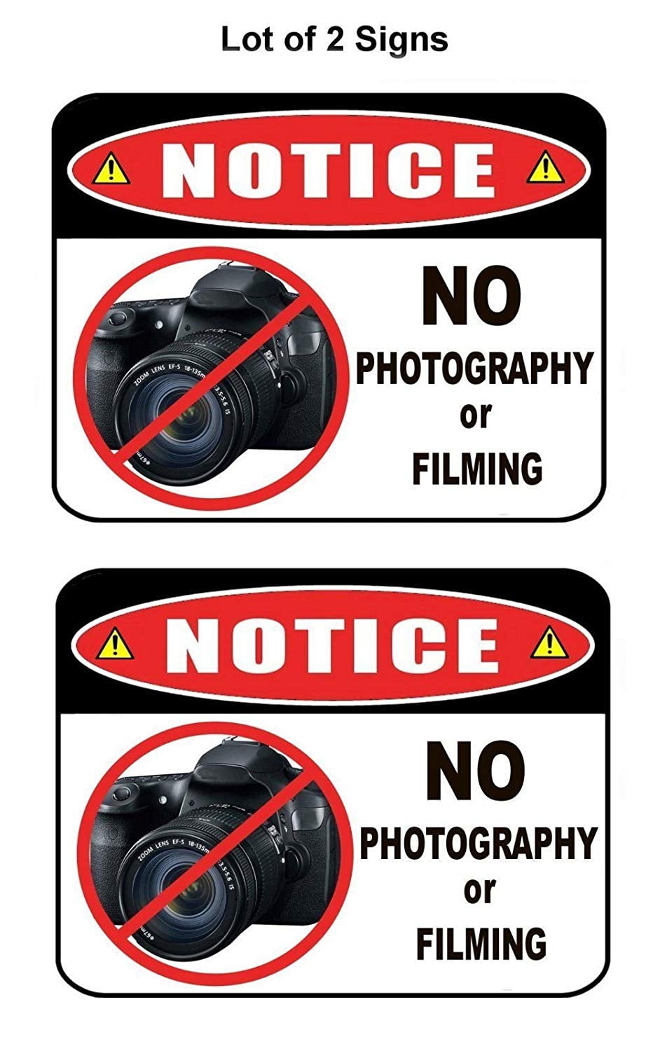 2 Count "Notice No Photography or Filming" 11 inch by 9.5 inch ...