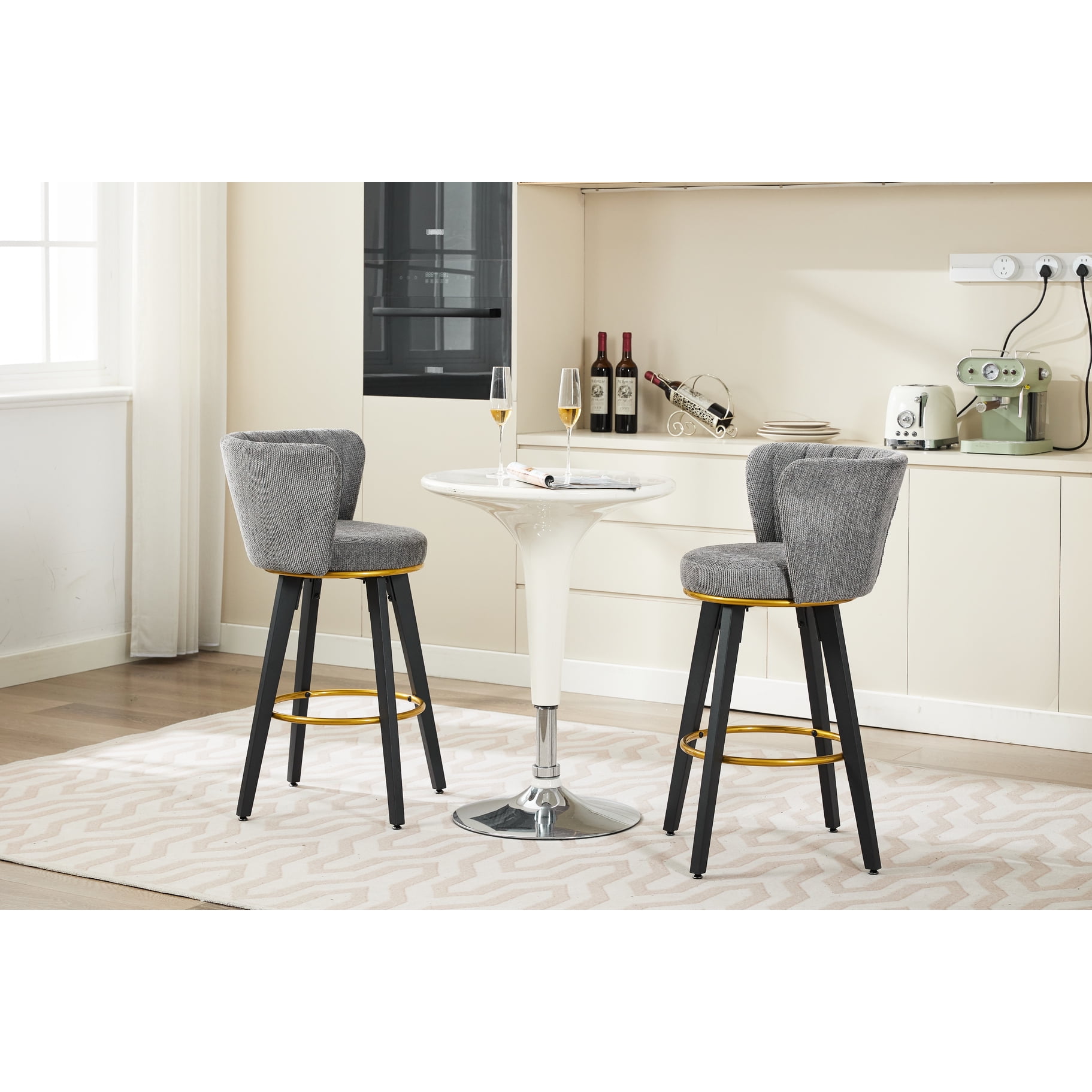 2 Counter Height Bar Stools, 360° Rotating Upholstered With Backrests ...