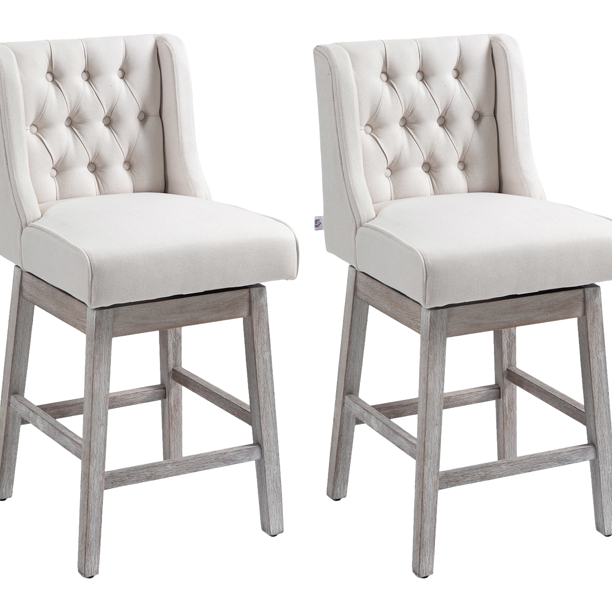 2 Counter Height Bar Stools By - Beige, 180° Rotating Seat Solid Wood ...