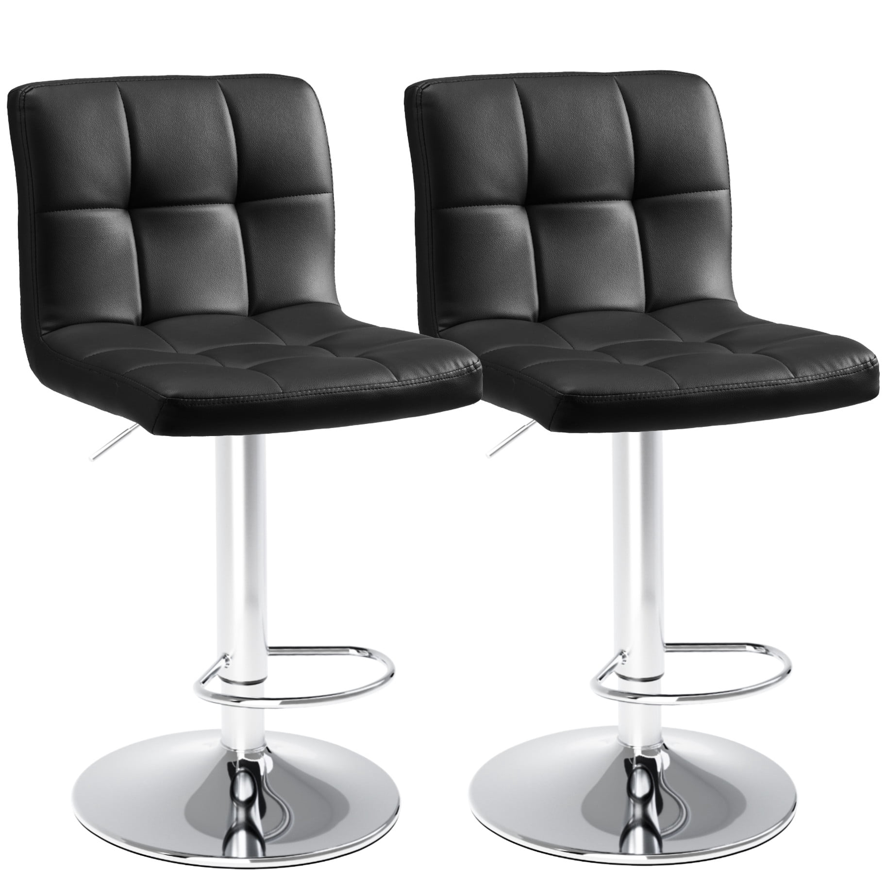 Of 2 Counter Height Bar Stools, Black Square Cushion, Ergonomic ...