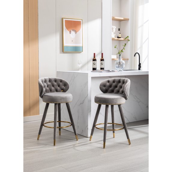 2 Counter Height Bar Stools with Backrest and Footrest, 360-Degree ...