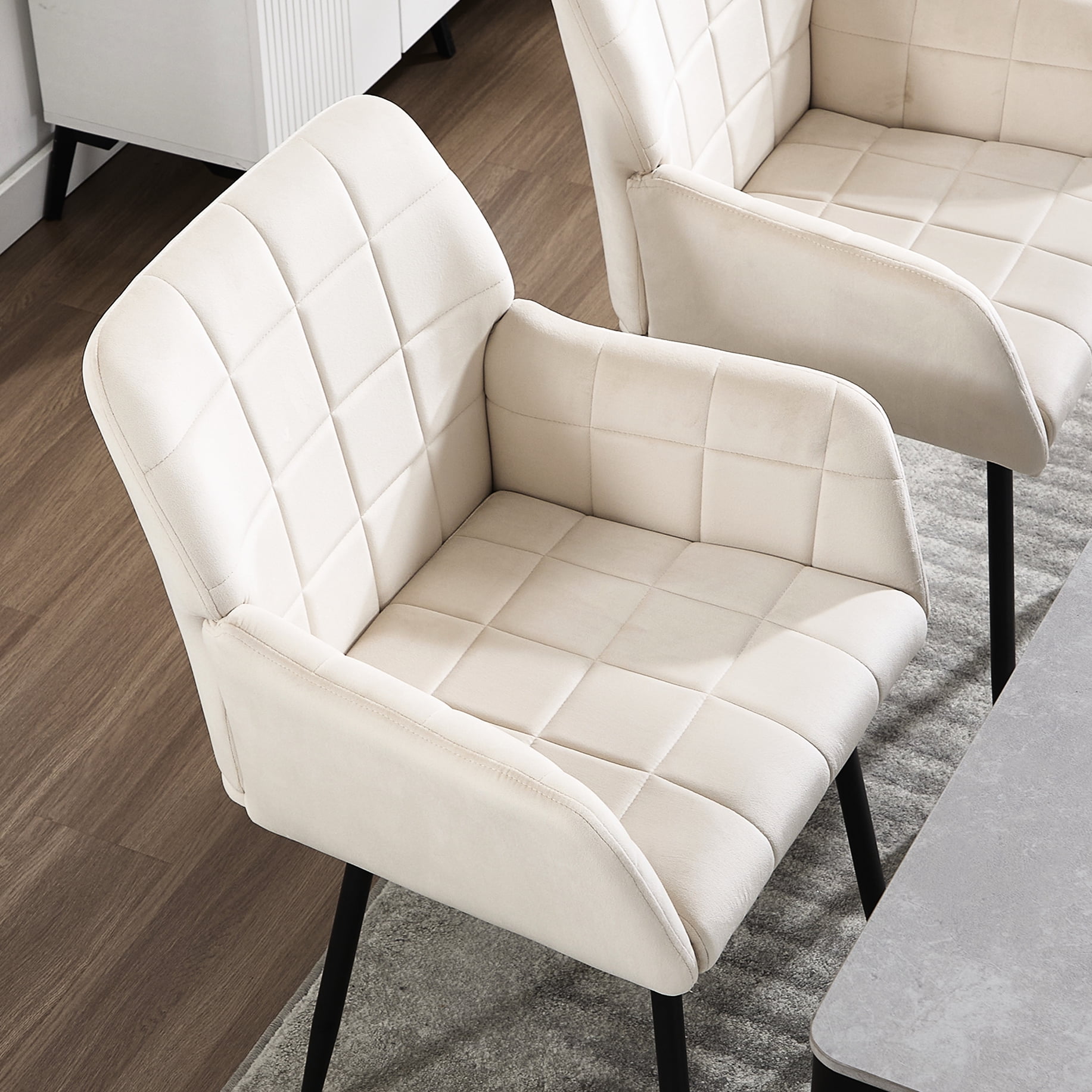 2 Cream Velvet Dining Chairs With . Enjoy Comfort And Style. Ergonomic ...