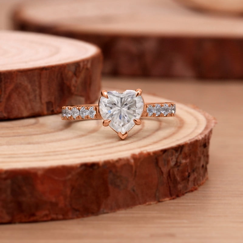 2 Ct Heart Cut Moissanite Ring, Heart Shaped Engagement Band, Unique ...