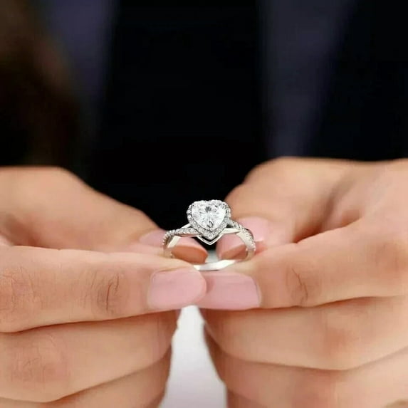 2 Ct Heart Cut Simulated Diamond Women Twisted Wedding Engagement Ring ...