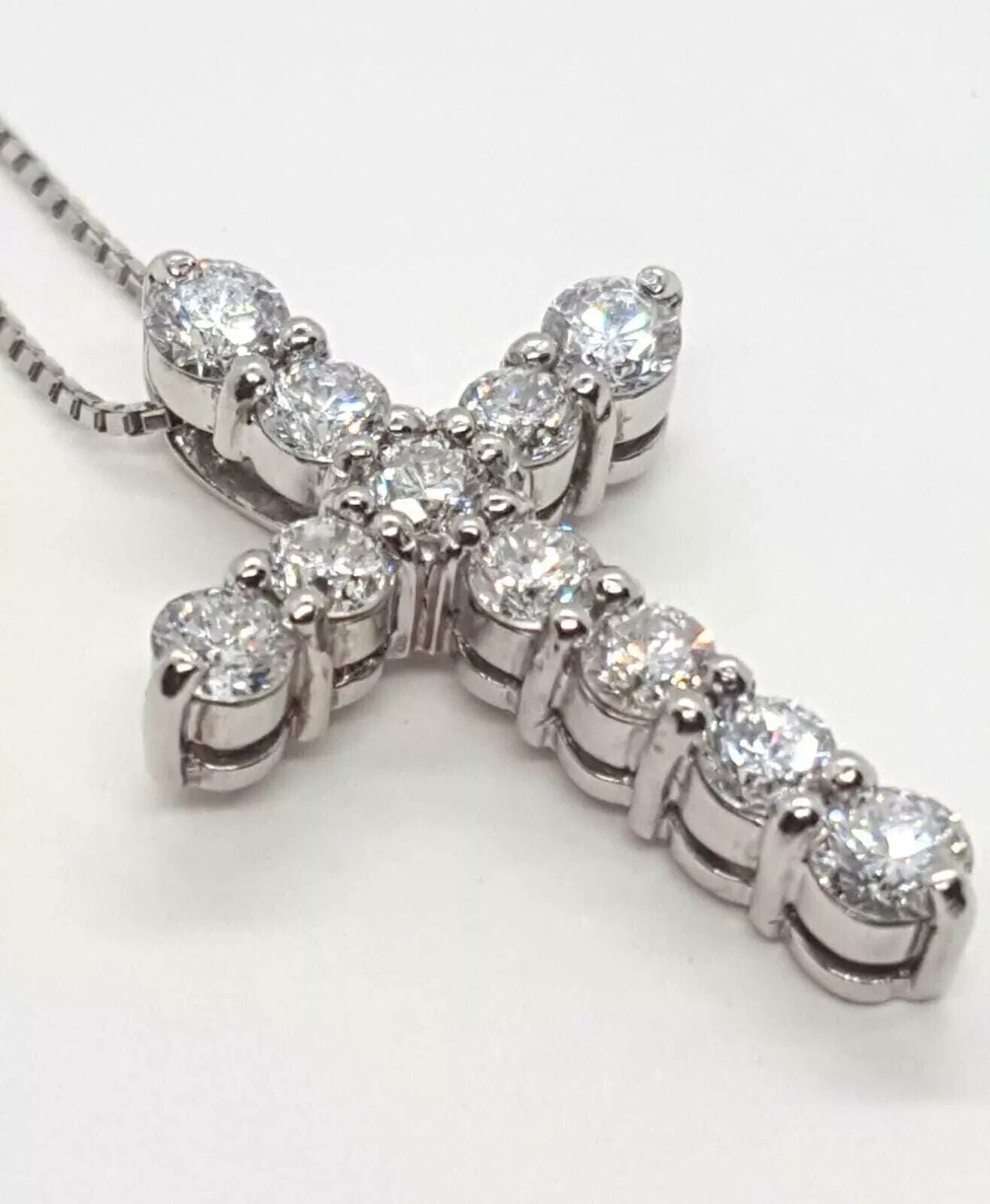 2 Ct Lab Created Diamond Cross Pendant Necklace Chain 14K White Gold ...