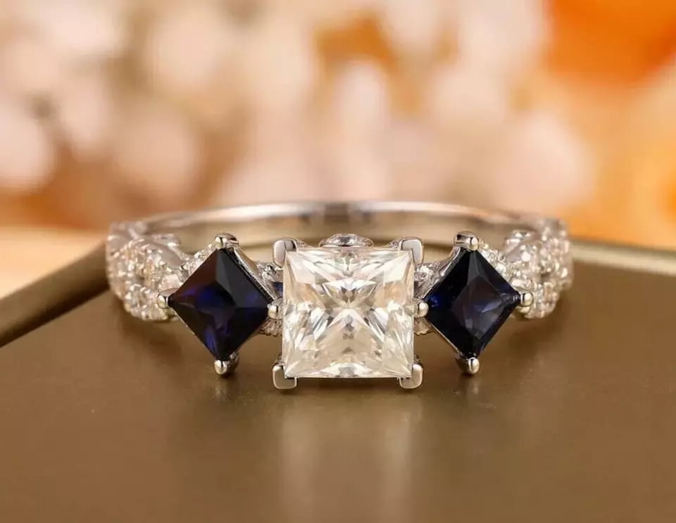 2 Ct Moissanite Diamond Ring Antique Look Plated White Gold Ring Side ...