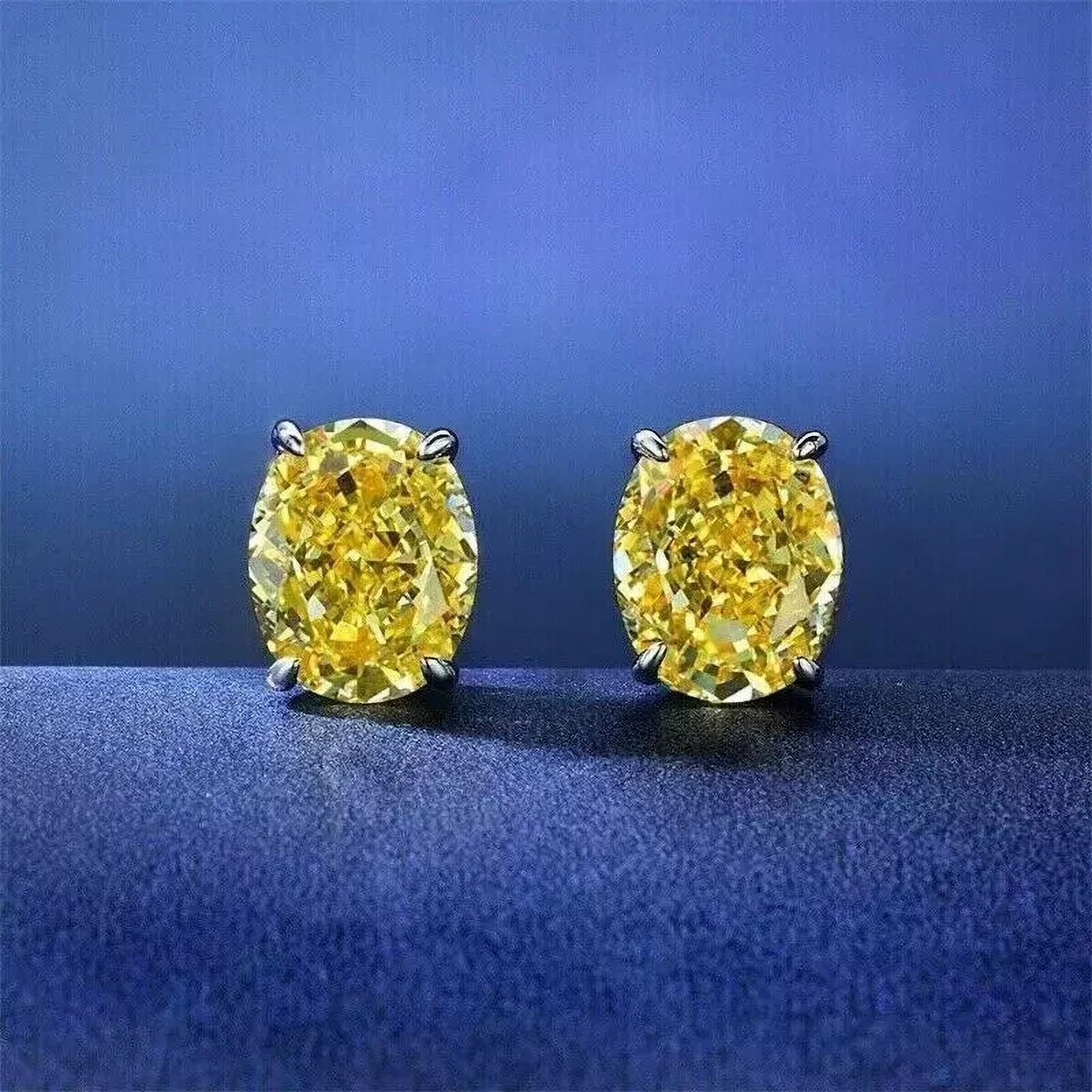 2 Ct Oval Shape Lab-Created Yellow Diamond Solitaire Stud Earrings 14K ...