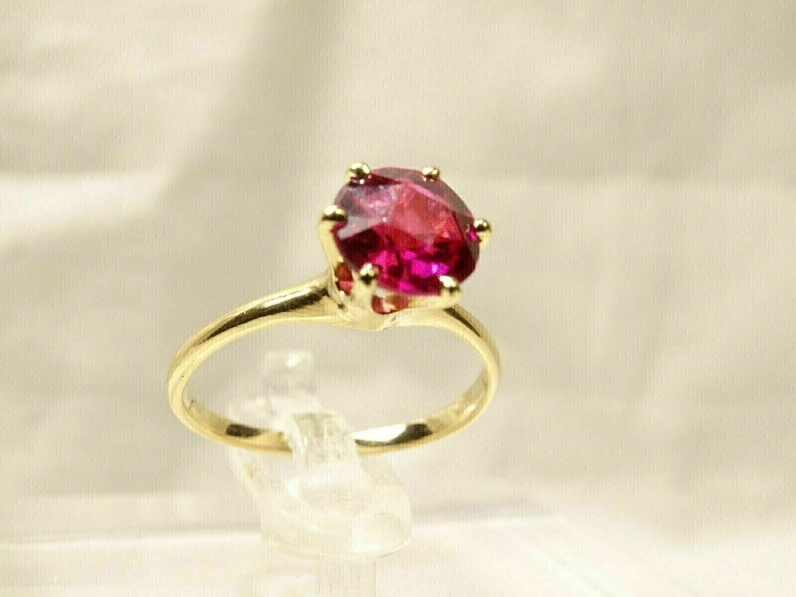 2 Ct Round Cut Lab-Created Red Ruby Women Engagement Ring 14K Yellow ...