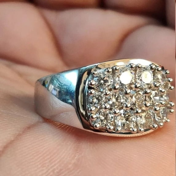 2 Ct Round Cut Real Moissanite Men's Cluster Engagement Ring 925 ...