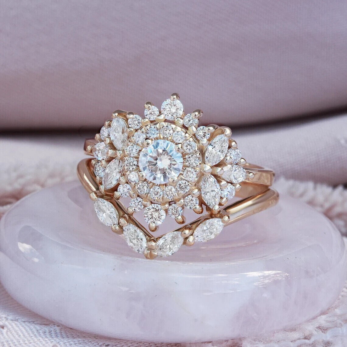 2 Ct Round Cut Simulated Diamond Bridal Set Engagement Ring 14k Rose ...