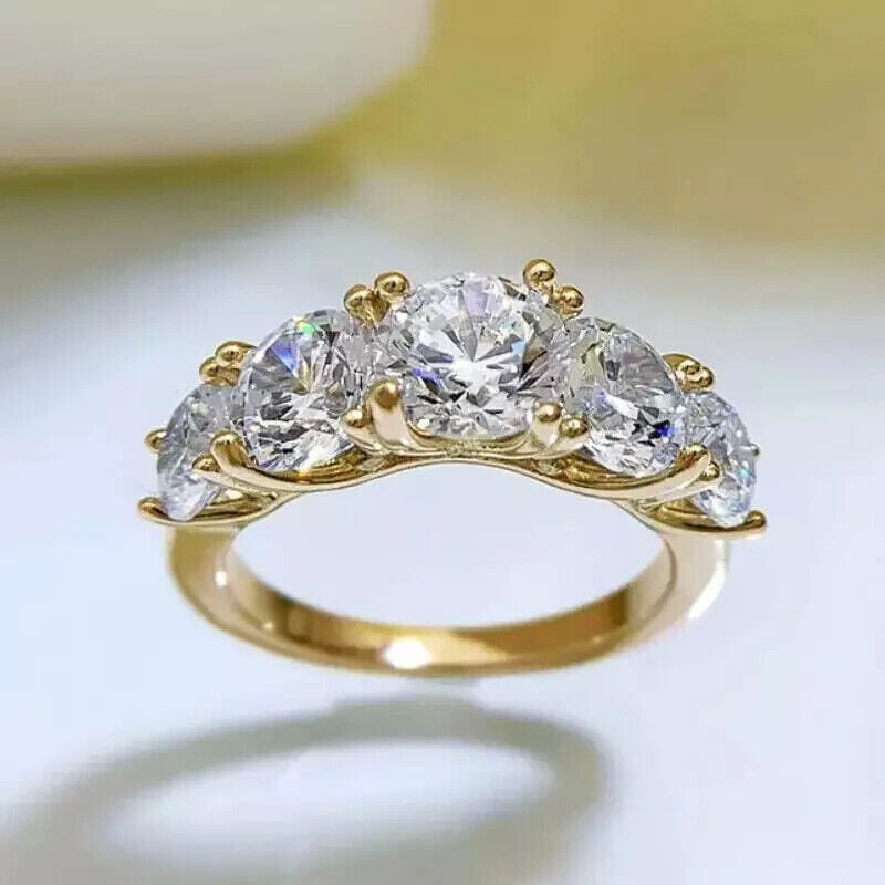 2 Ct Round Cut Simulated Diamond Engagement Band Ring In 14k Yellow ...