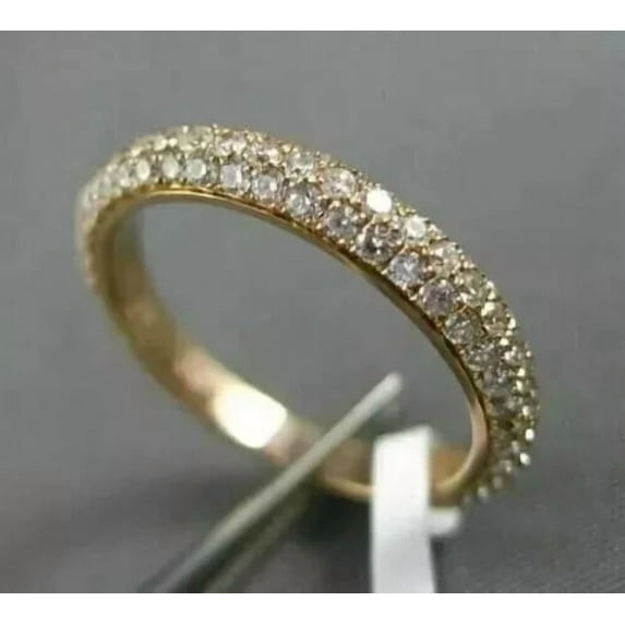 2 Ct Round Cut Simulated Diamond Half Eternity Wedding Band 14K Yellow ...