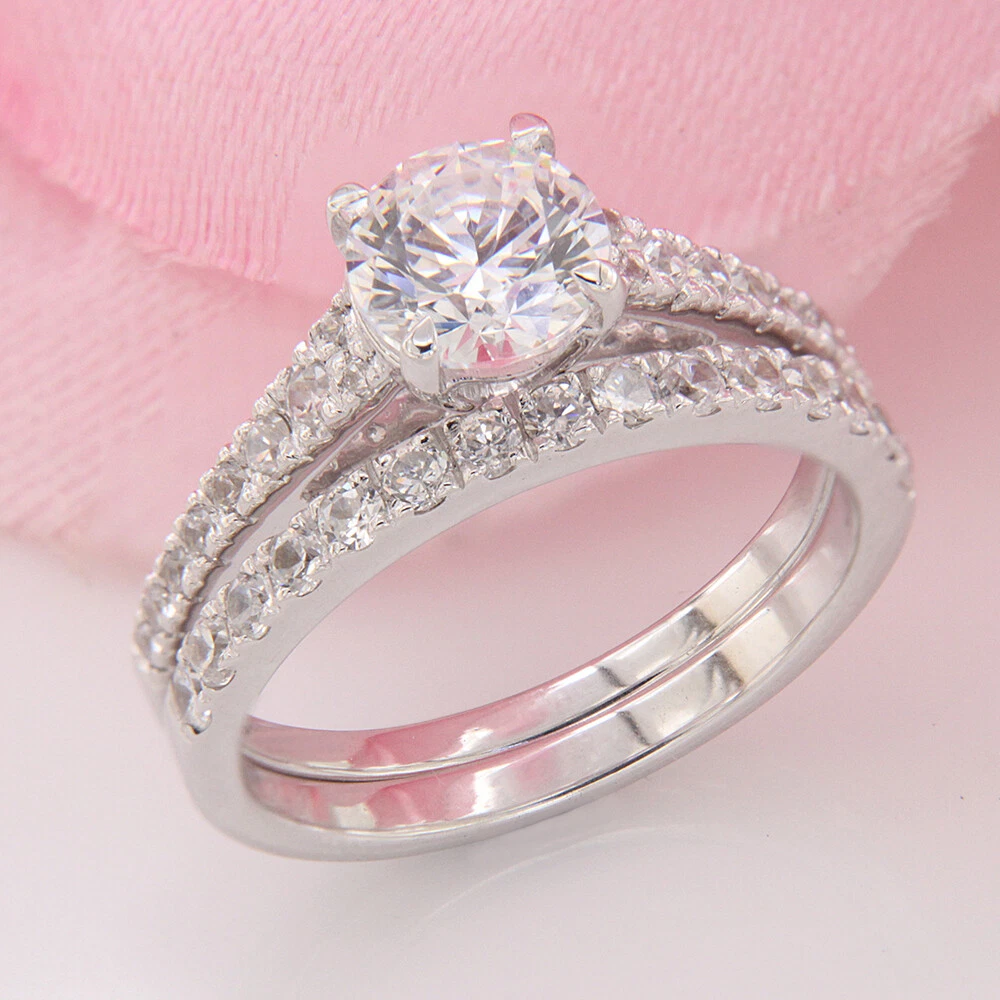2 Ct Round Cut Simulated Diamond Women Bridal Set Ring Set 14K White ...
