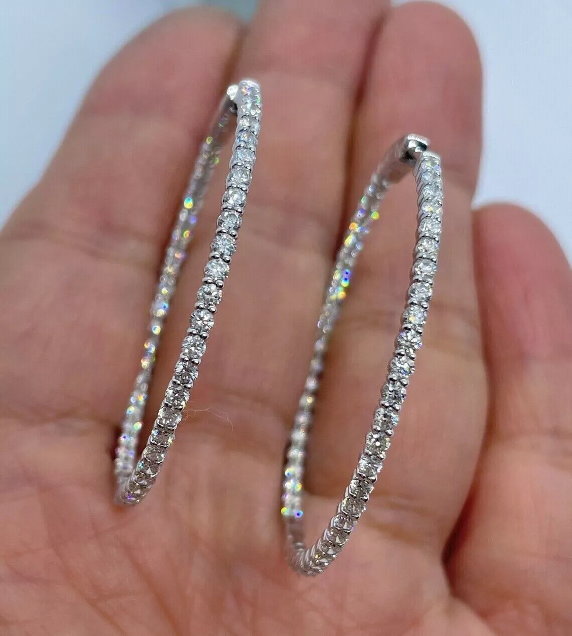 2 Ct Round Cut White Lab Created Diamond Hoop Earrings 14K White Gold ...