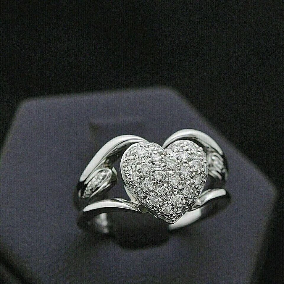 2 Ct Round Cut White Moissanite Heart Shape Wedding Ring 14k White Gold ...