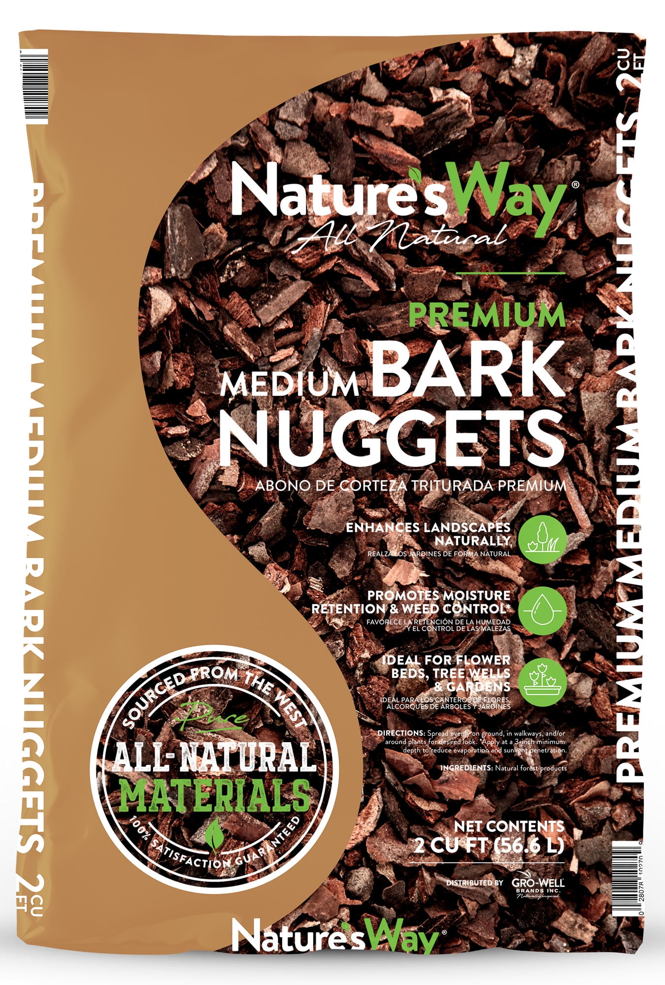 2 Cu. ft. Nature's Way Brown Medium Bark Nugget Mulch - Walmart.com