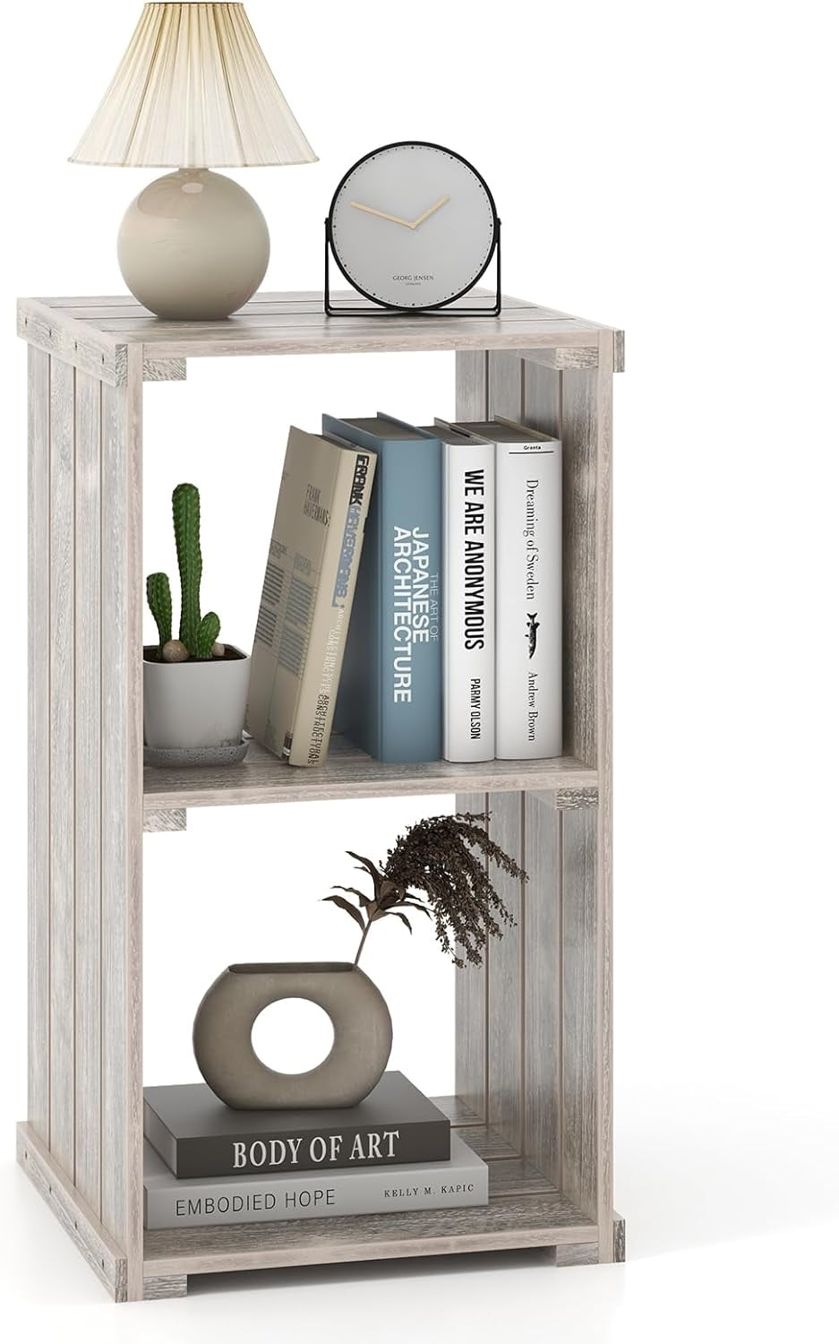 2-Cube Bookcase, 3-Tier Paulownia Wood Cubic Organizer w/Open Back ...