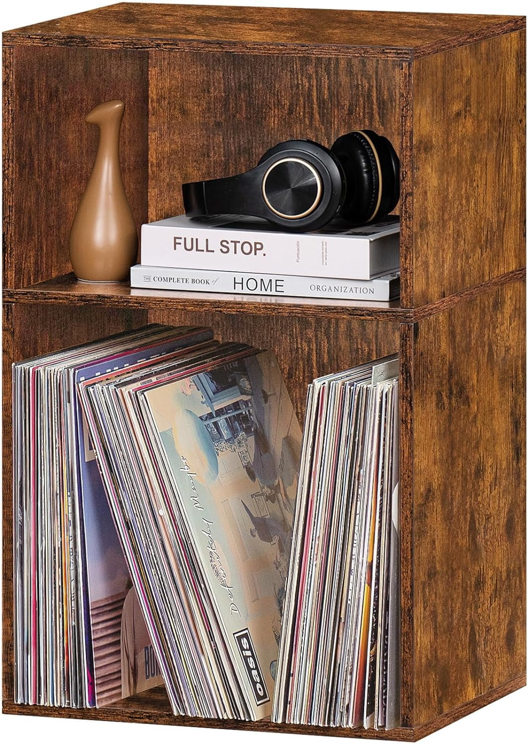 2 Cube Bookshelf,Brown Record Player Stand Holds up to 100 Albums, Mini ...