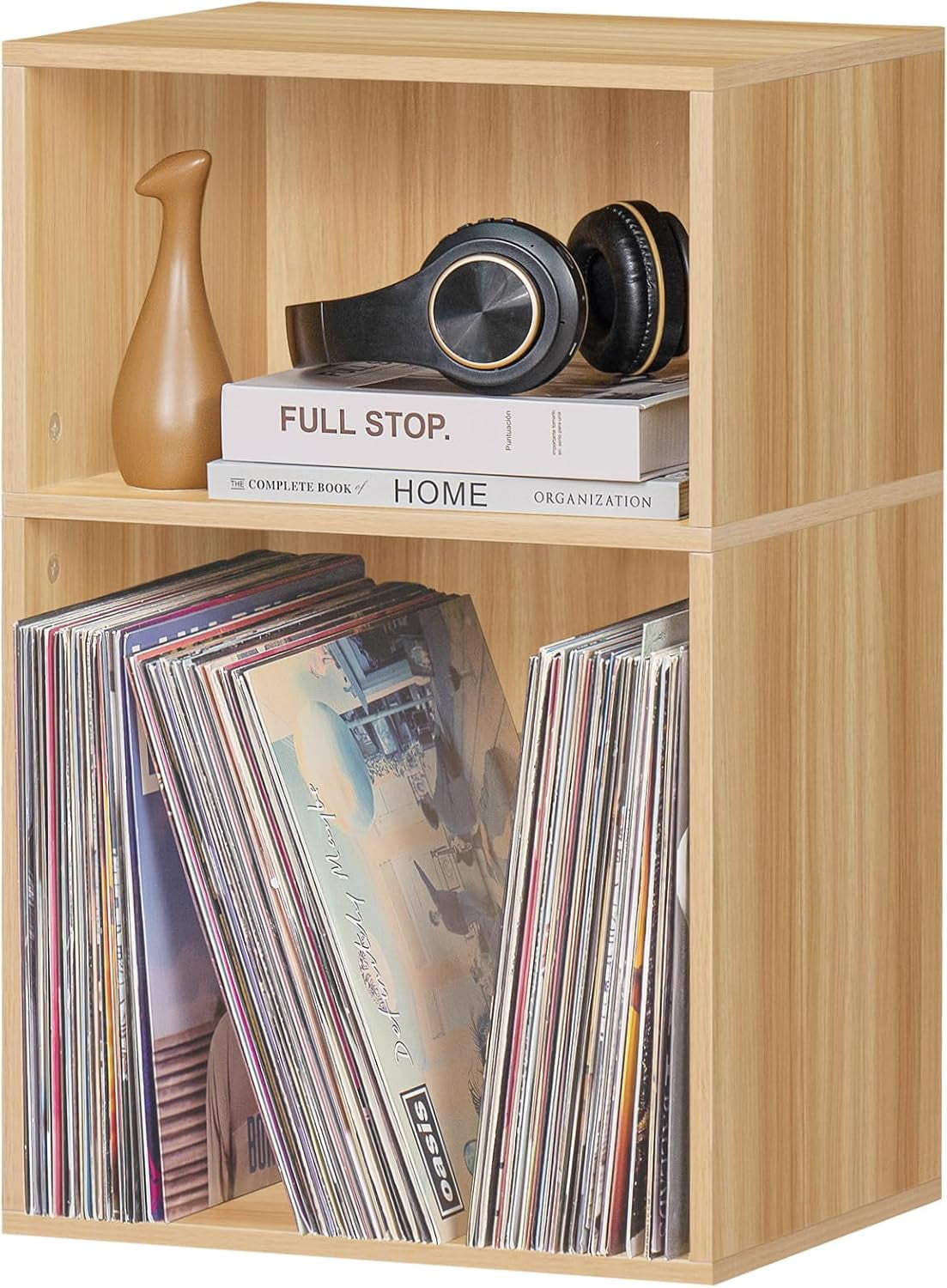 2 Cube Bookshelf,Natural Record Player Stand Holds up to 100 Albums ...
