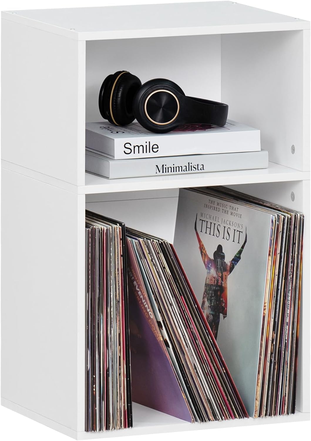 2 Cube Bookshelf, White Record Player Stand with Vinyl Storage Up to ...
