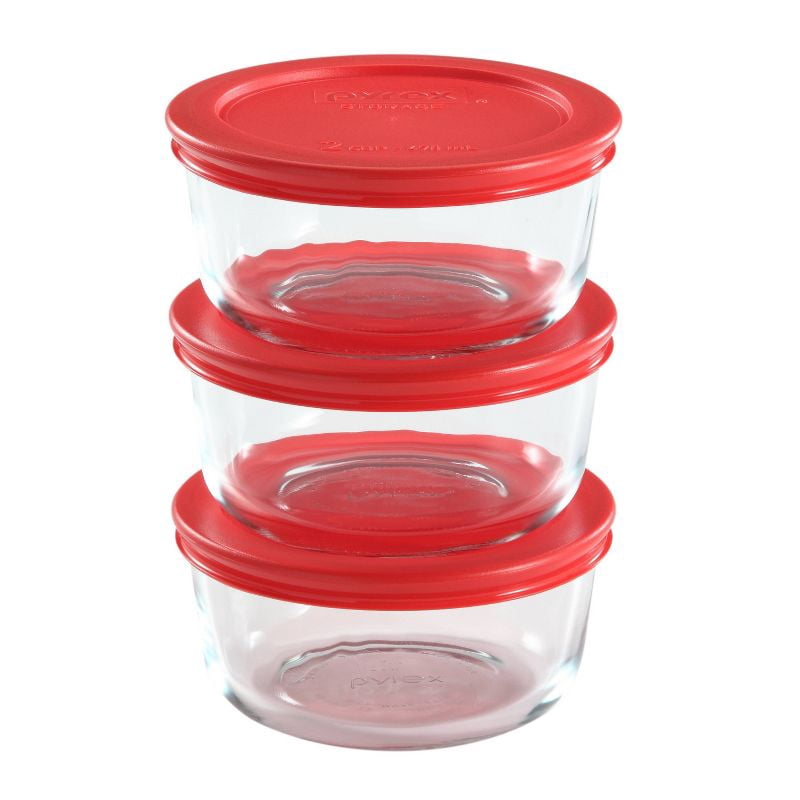 2 Cup 6pc Round Glass Food Storage Value Pack Red: Glass Storage ...