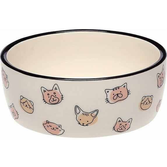 2-Cup Ceramic Cat Bowl – Cute Cat Face Water & Food Dish, Wide Shallow ...