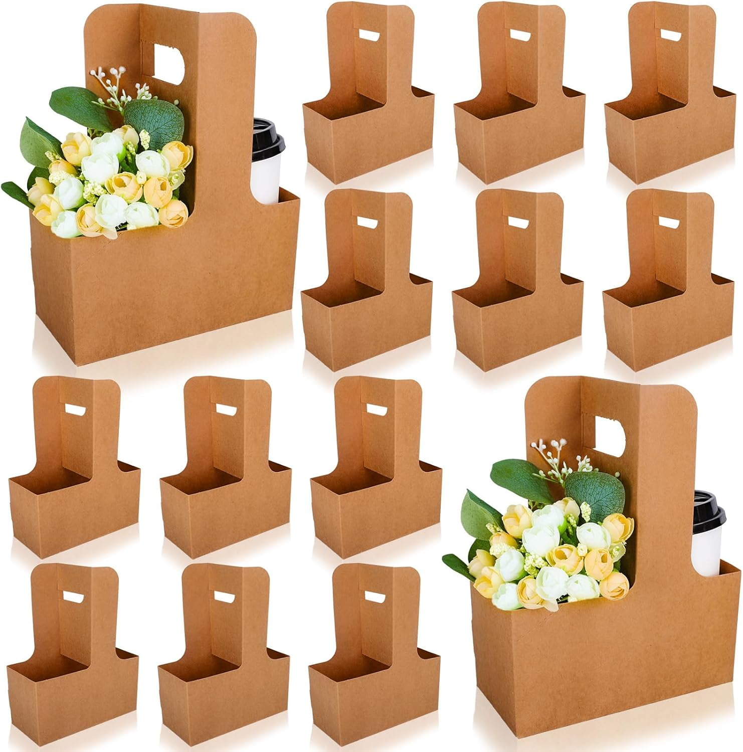 2 Cup Disposable Drink Carrier with Handle Kraft Paperboard Cup Holder ...