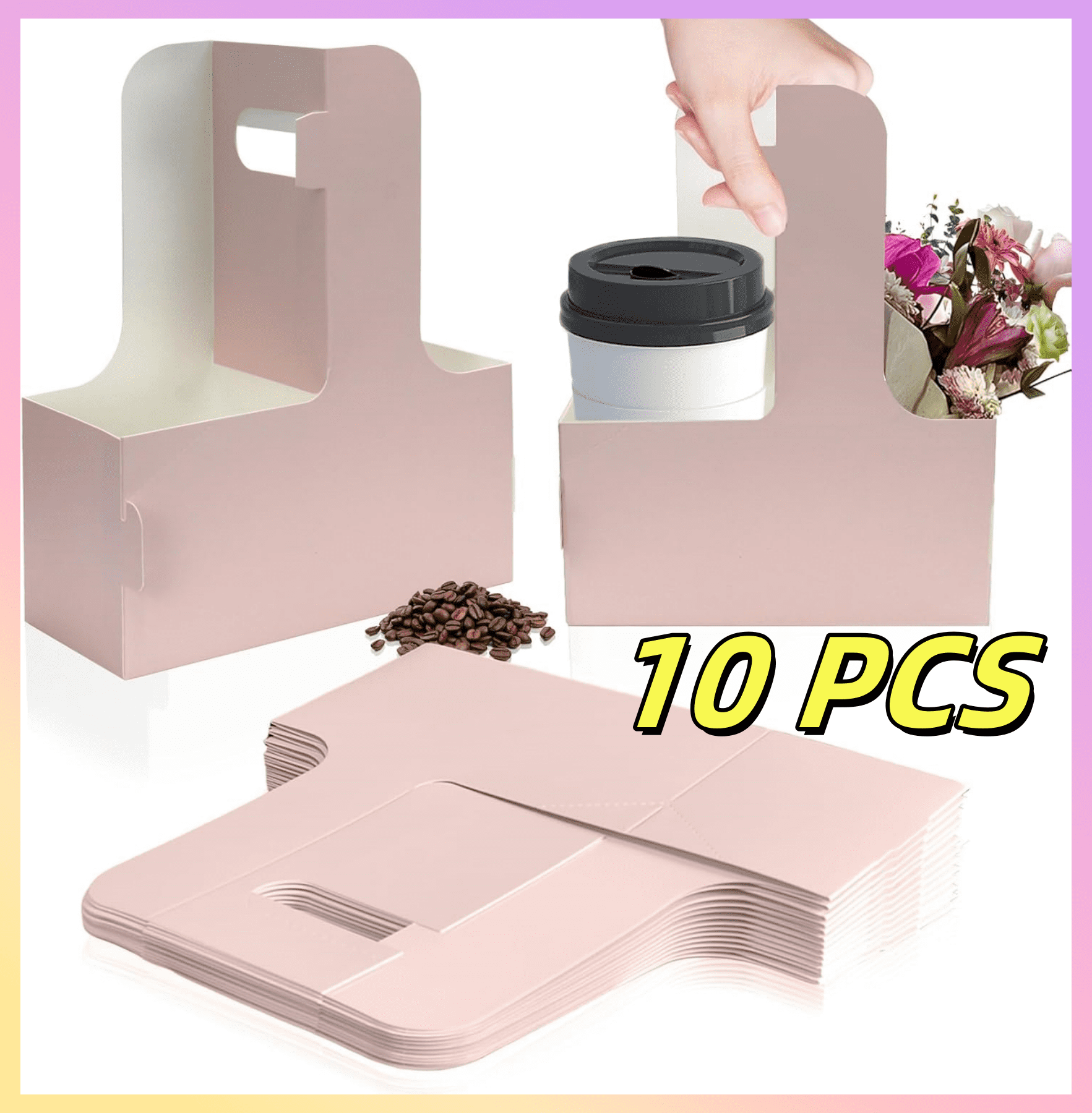 2 Cup Disposable Drink Carrier with Handle - MJTYUTMO Kraft Paperboard ...