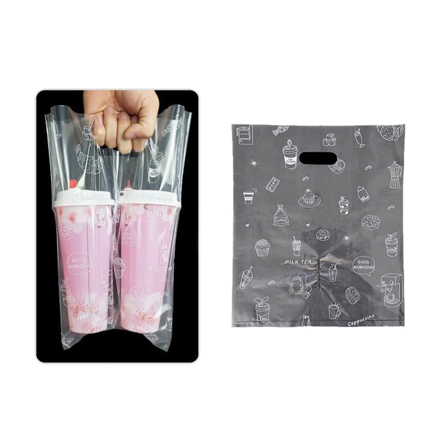 2 Cup Drink Carrier Bag 100 pcs with Handle for Take Out Delivery ...