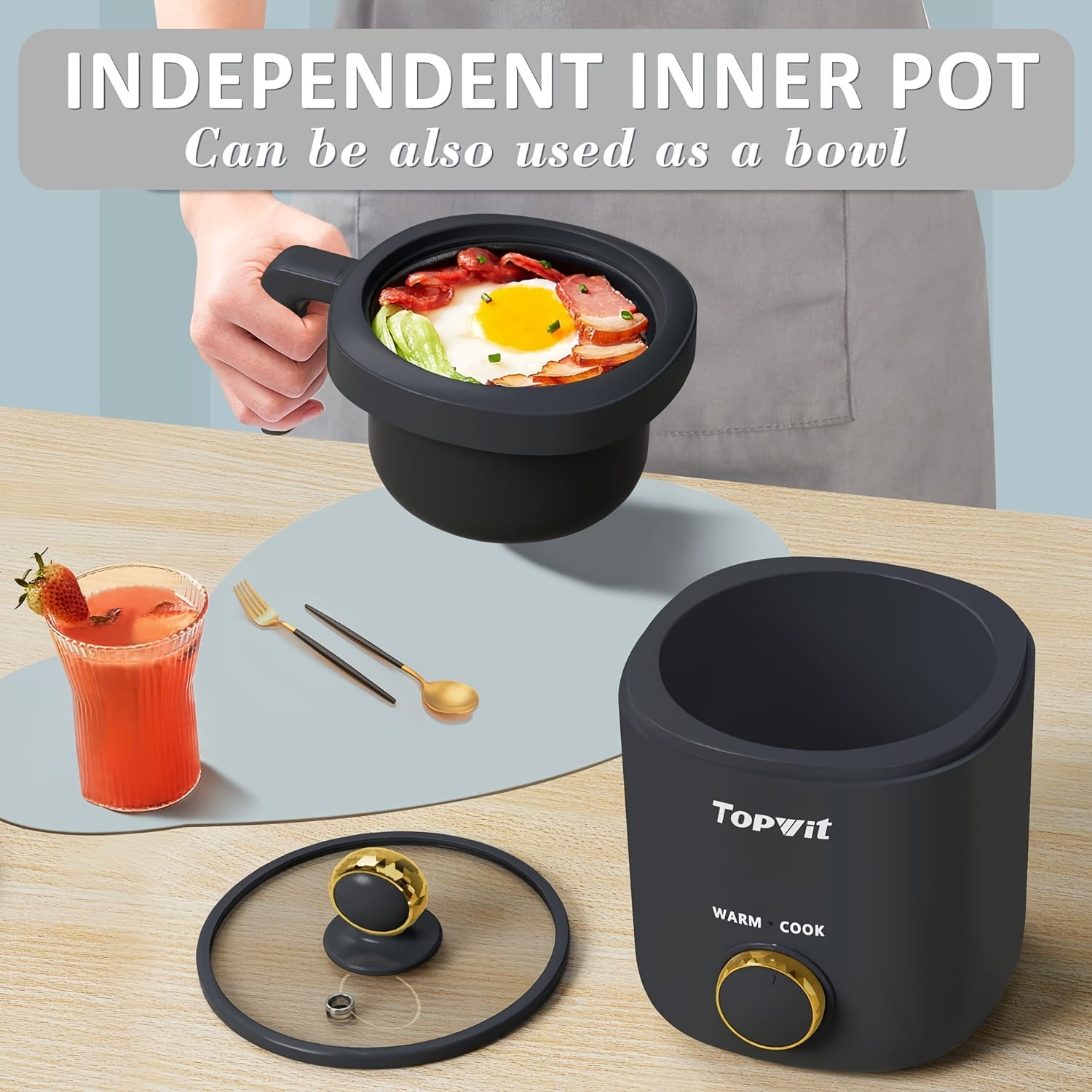 2-Cup Uncooked Mini Rice Cooker (1.2L) - BPA-Free Non-Stick, One-Touch ...