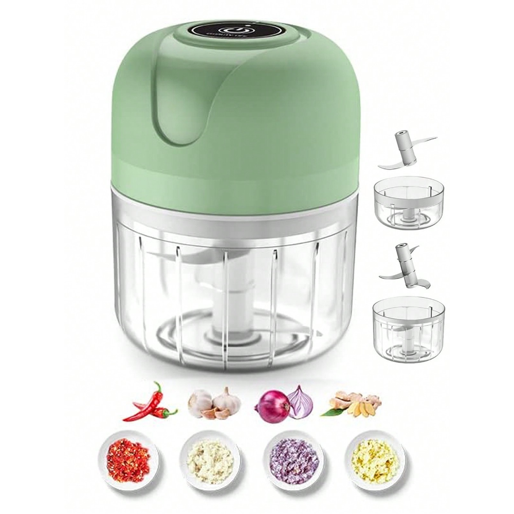 2 Cups Electric Mini Garlic Chopper 100ml+250ml Rechargeble Wireless ...