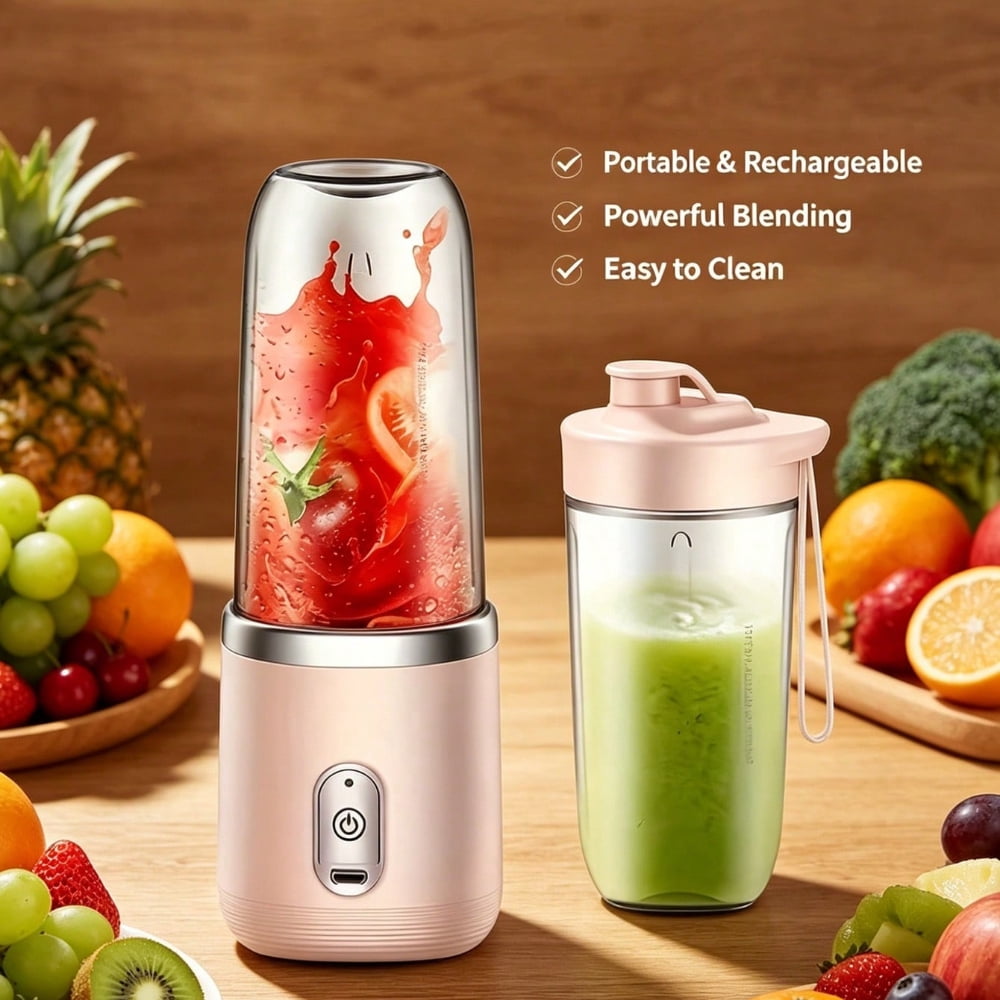 2 Cups of Electric Juicer, Blender, Mini Wireless Portable Home USB ...