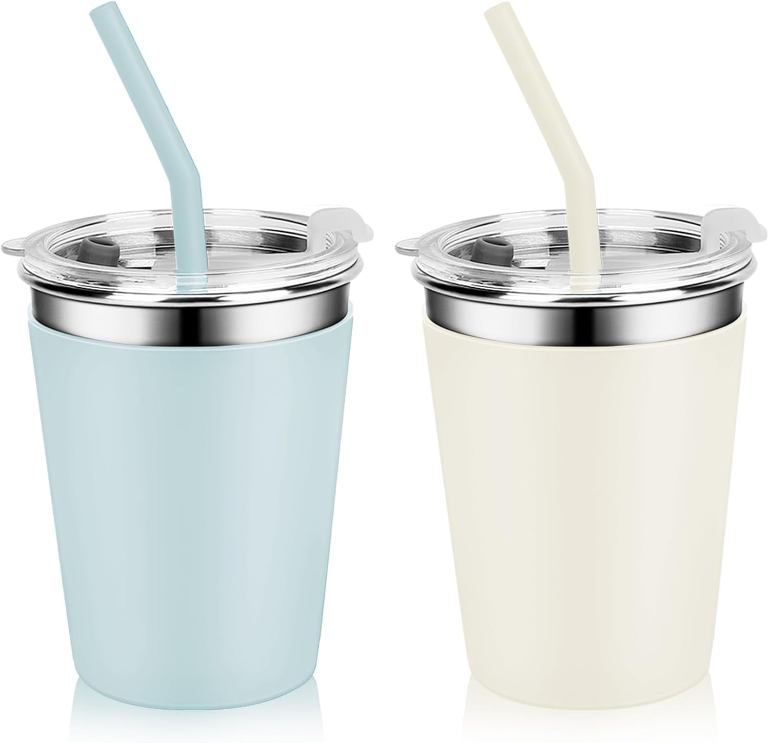 2 Cups with Straws and 12oz Stainless Water Drinking Bottle with Non ...
