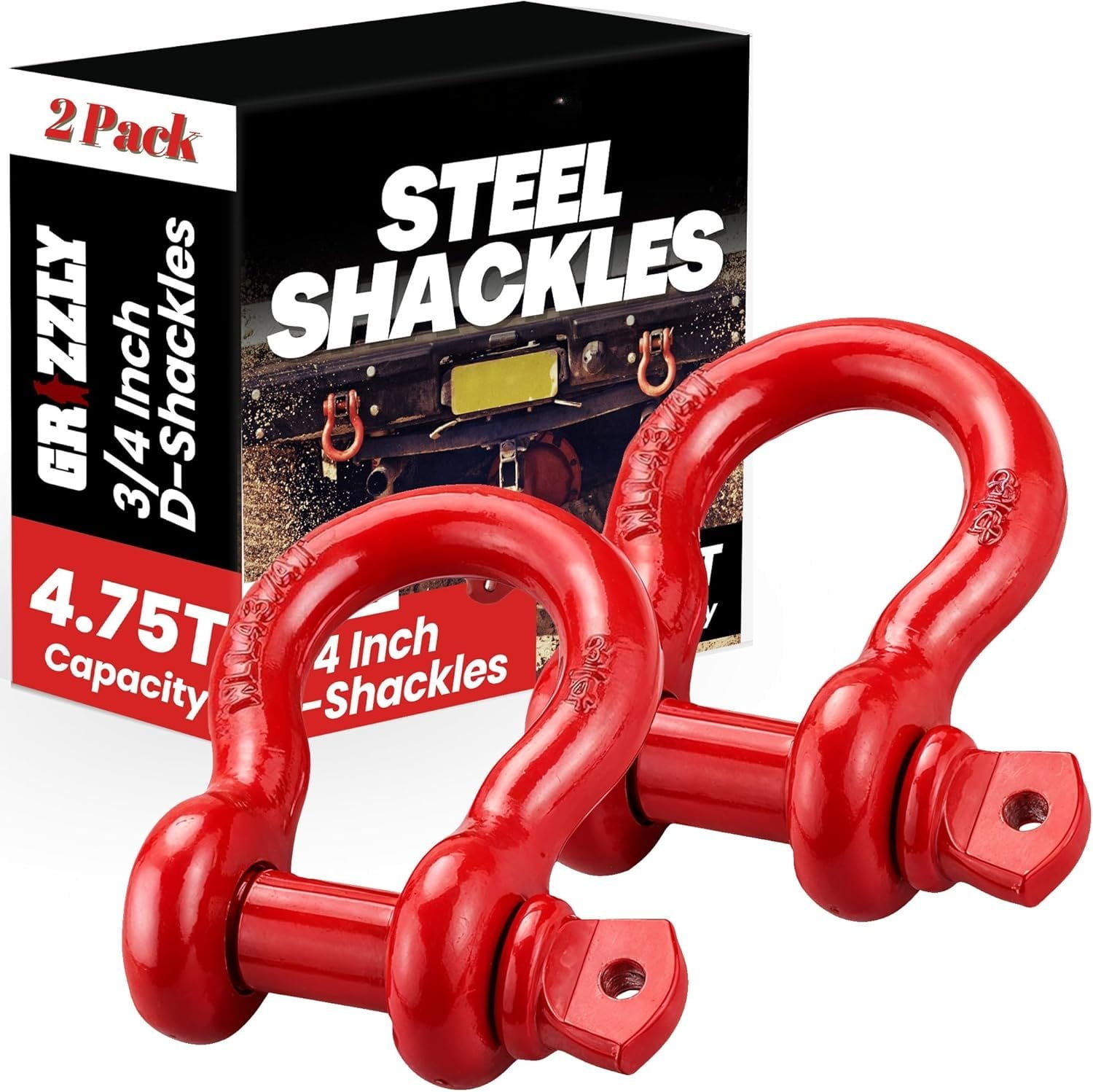 2 - D Ring Shackles 3/4 INCH - Red - Forged with 4.75 Ton Capacity ...