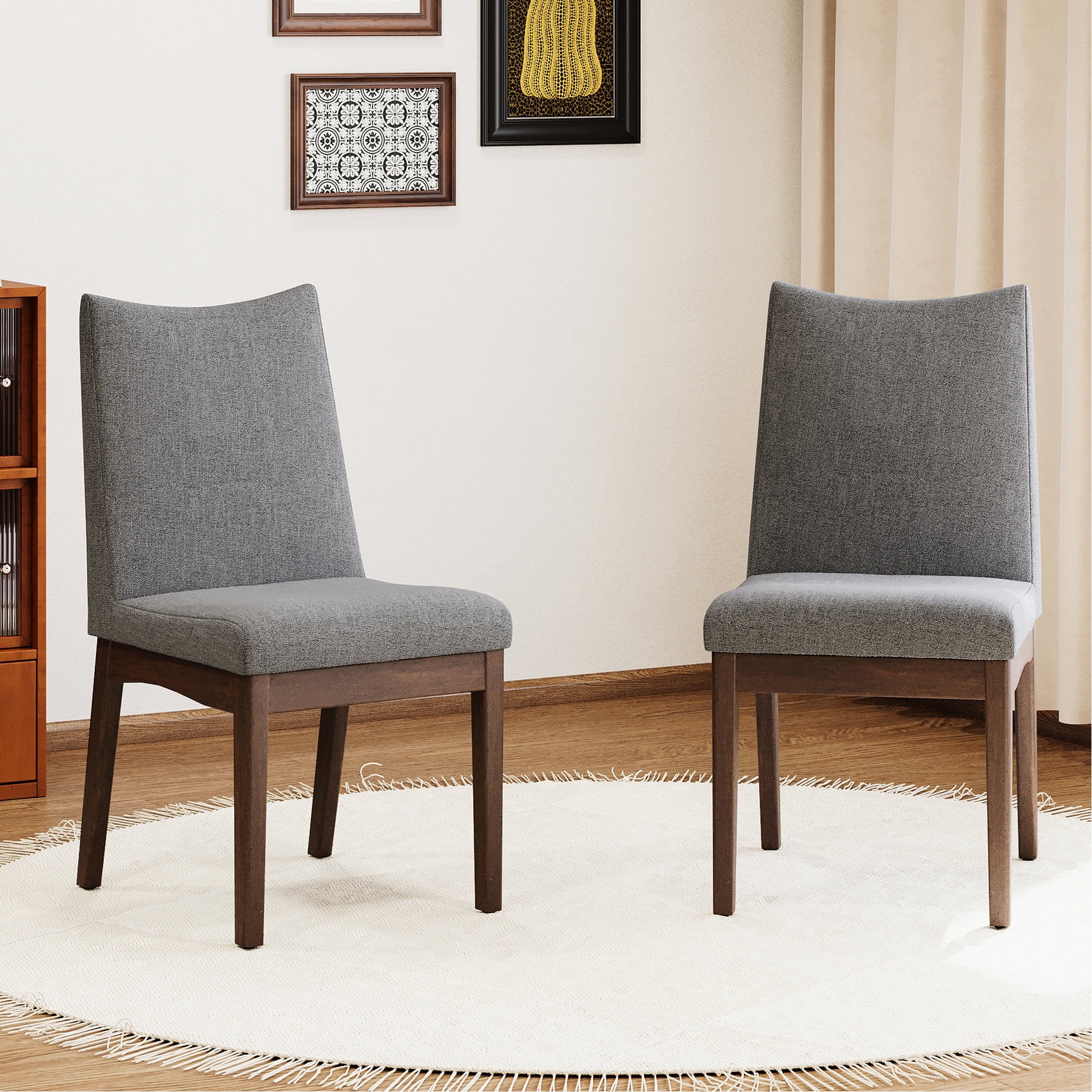 2 Dark Grey Fabric Dining Chairs in Mid-Century Design | Durable Wood ...
